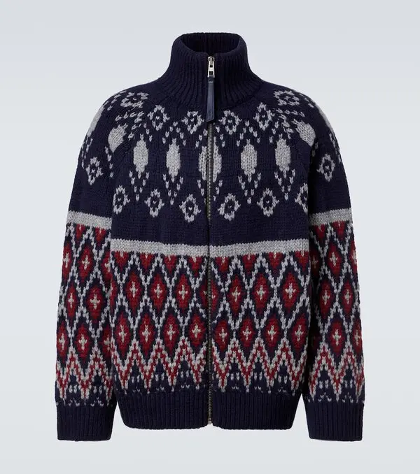 Loewe Wool Jacquard Zip-up Sweater - Blue