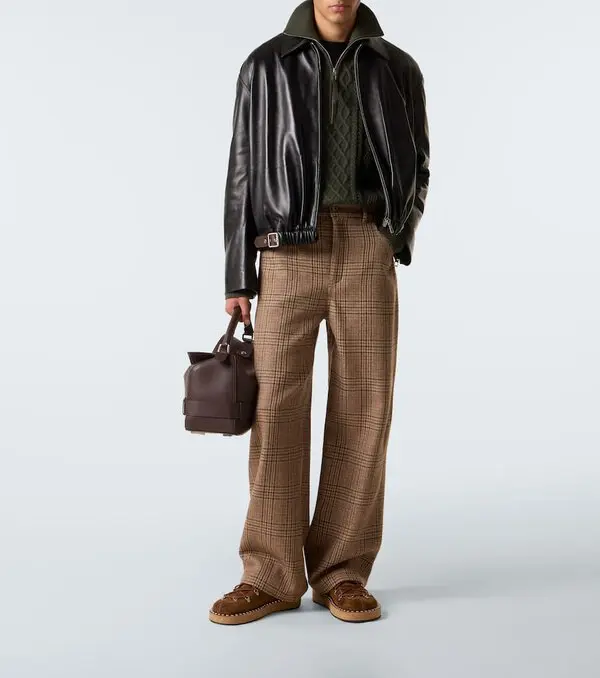 Loewe Checked Wool Tweed Barrel-leg Pants