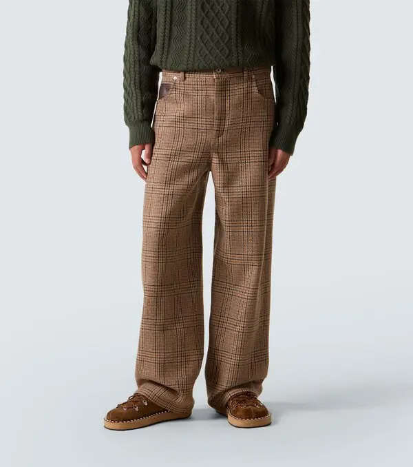 Loewe Checked Wool Tweed Barrel-leg Pants