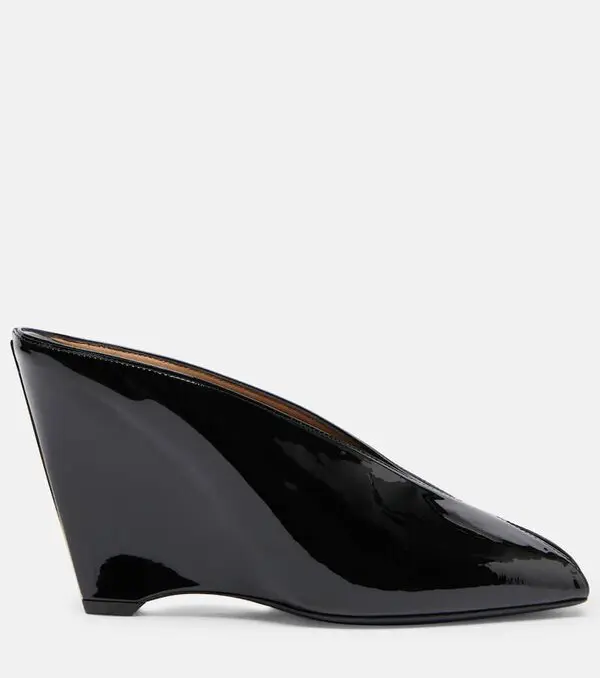 FERRAGAMO Alicia 95 Patent Leather Wedge Mules - Black