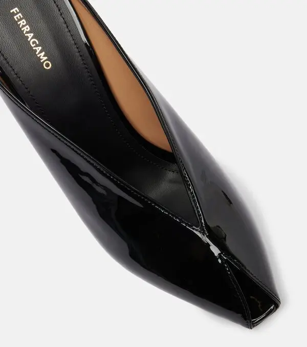 FERRAGAMO Alicia 95 Patent Leather Wedge Mules - Black
