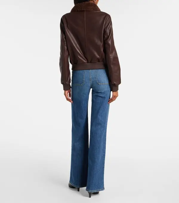 NILI LOTAN Shearling Trimmed Leather Jacket - Brown