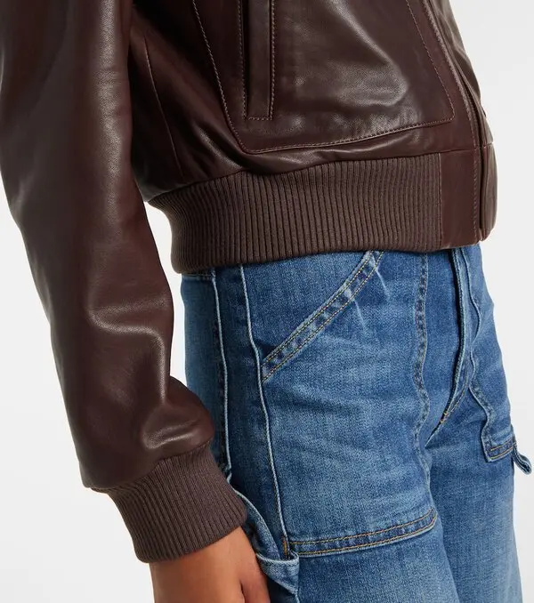 NILI LOTAN Shearling Trimmed Leather Jacket - Brown