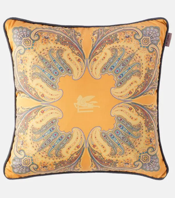 Etro Kiri Paisley Printed Cotton Cushion - Yellow