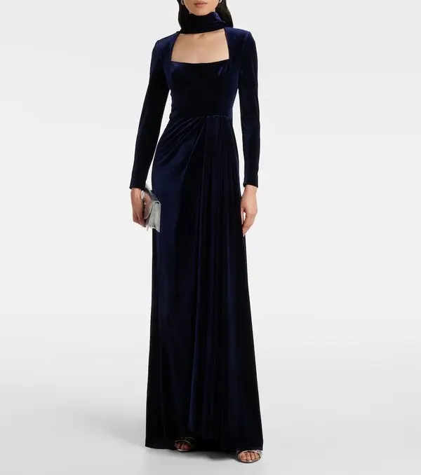 Monique Lhuillier Belted Velvet Gown