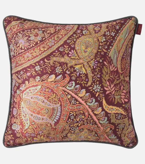 Etro Maranta Floral Cotton Cushion - Burgundy