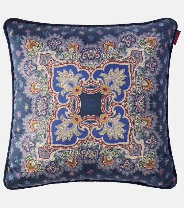 Etro Zahir Printed Cotton Cushion - Blue