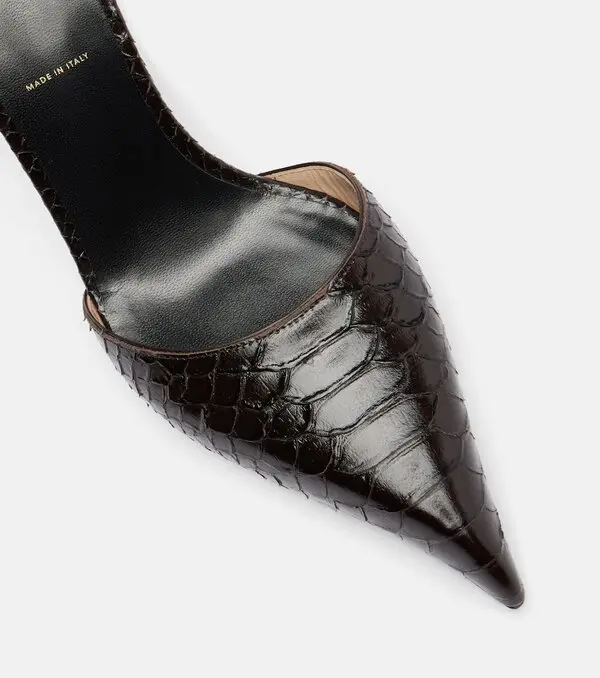 TOM FORD Ruby + Black Snakeskin Effect Leather Pointed Toe Pumps With Buckle-fastening Ankle Strap - Brown