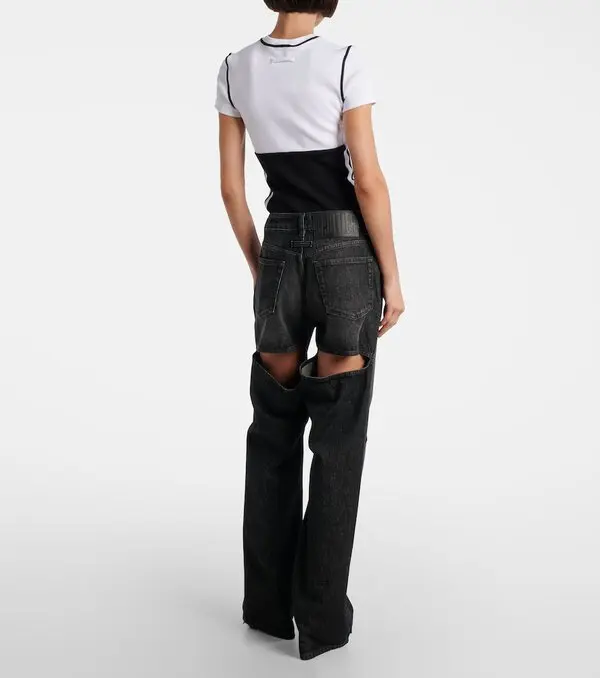 JEAN PAUL GAULTIER Cutout Mid-rise Wide-leg Jeans