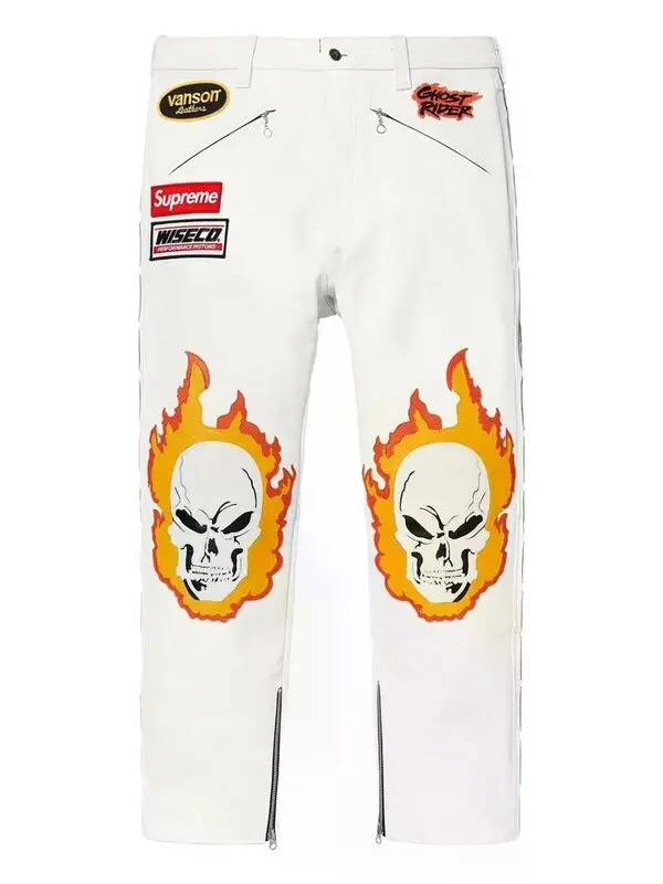 Supreme Flame Skull Chain Trousers - White