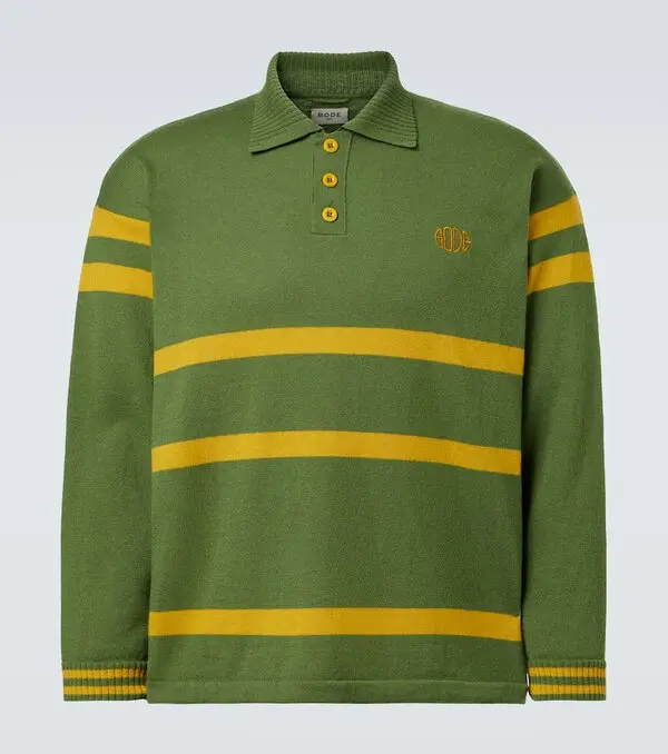 BODE Striped Virgin Wool Polo Sweater - Green