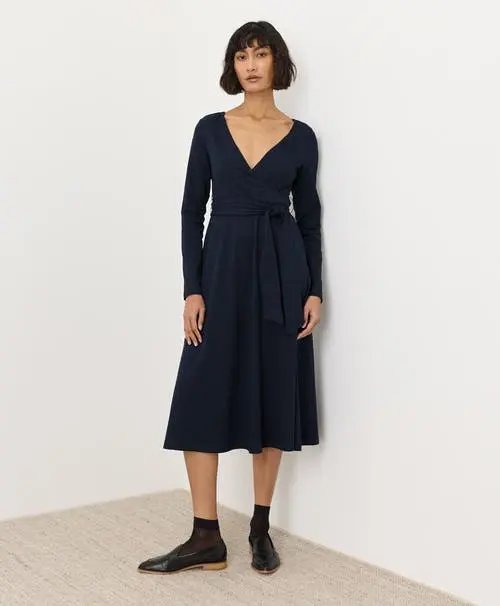 PACT Fit & Flare Wrap Dress - Navy