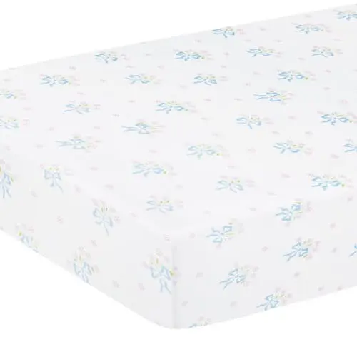 LITTLE ENGLISH Pima Crib Sheet - Blue Bow Bouquet