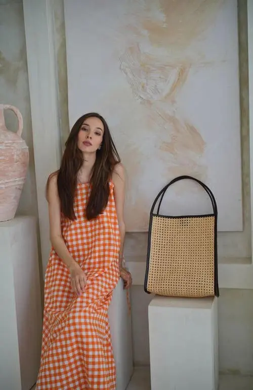 Pink Haley Viviana Oversized Cane And Leather Tote