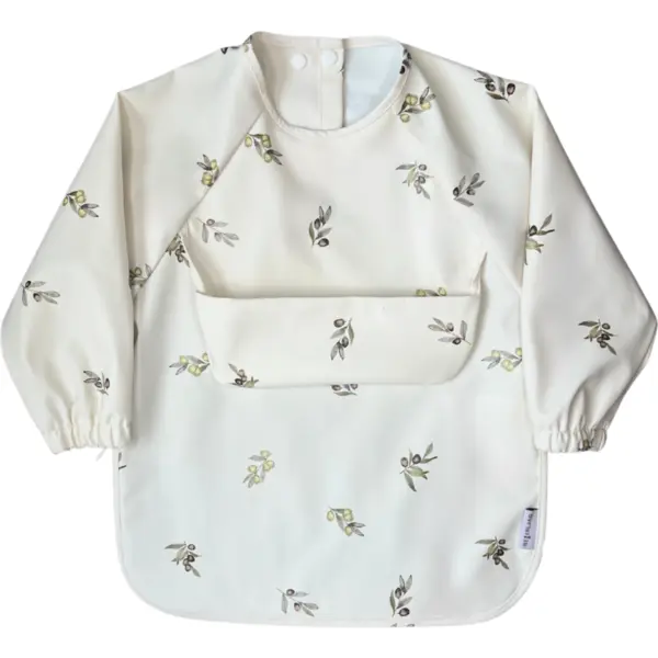 NEFERLAND High-pocket Long Sleeve Bib Smock - Zaytoun Olives (6m-24m)