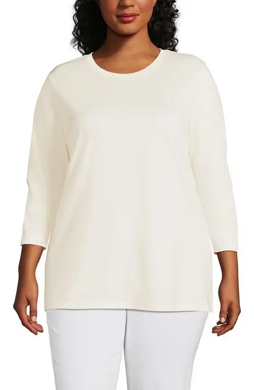 LANDS' END Supima Cotton 3/4 Sleeve Tunic - Fresh Ivory