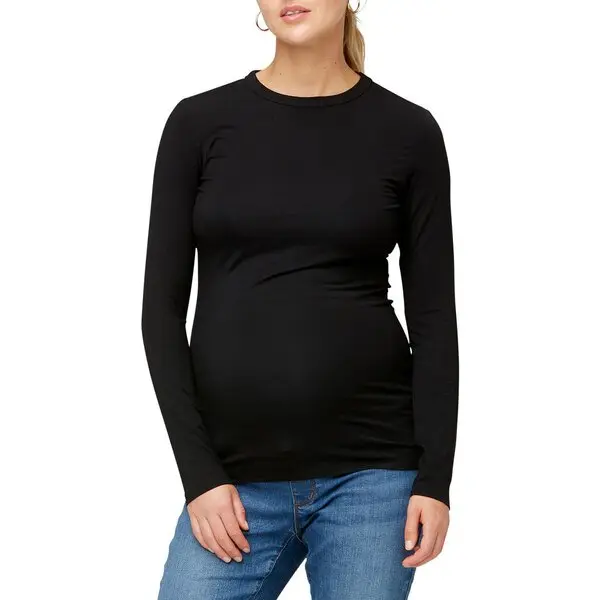 NOM MATERNITY Liv Long Sleeve Crew Neck Tee - Black