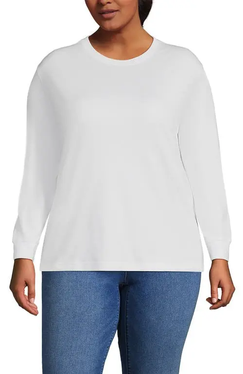 LANDS' END Cotton Long-sleeve Crewneck - White