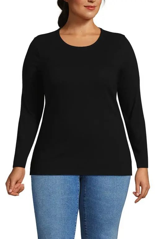 LANDS' END Cotton Rib Knit T-shirt - Black