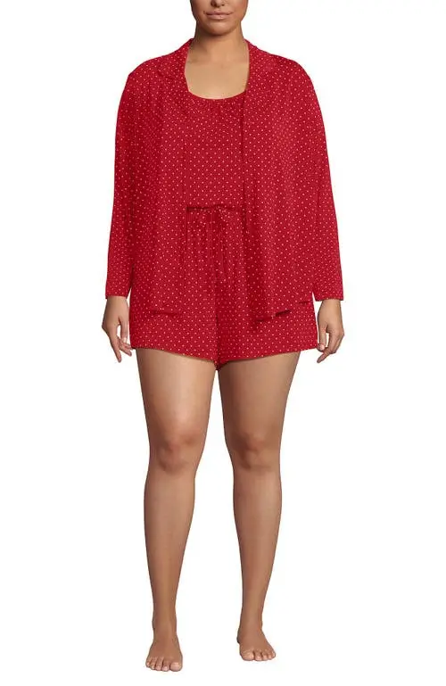 LANDS' END Cooling 3 Piece Pajama Setlong Sleeve Top Cami And Shorts - Compass Red Pin Dot