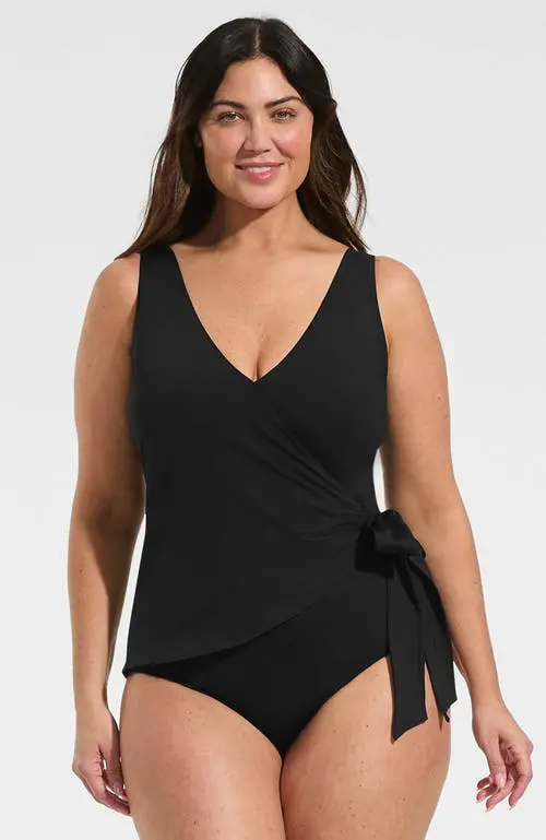 LANDS' END Side Tie Wrap One-piece Swimsuit - Black
