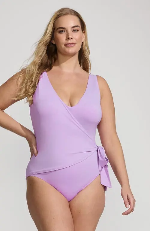 LANDS' END Chlorine Resistant Side Tie Wrap One Piece Swimsuit - Wild Lilac