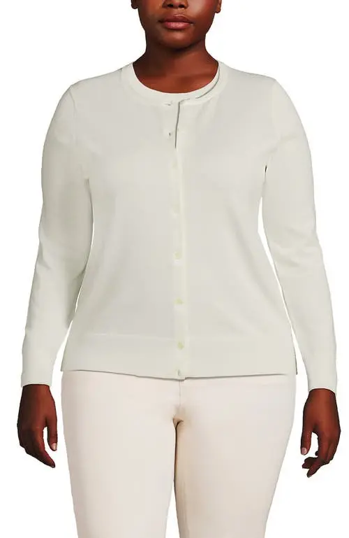LANDS' END Fine Gauge Cotton Cardigan Sweater - Ivory