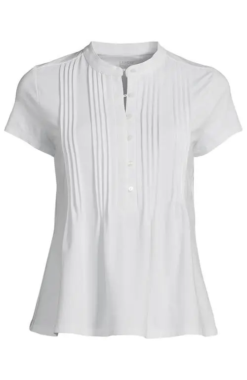 LANDS' END Lightweight Jersey Pintuck Blouse - White