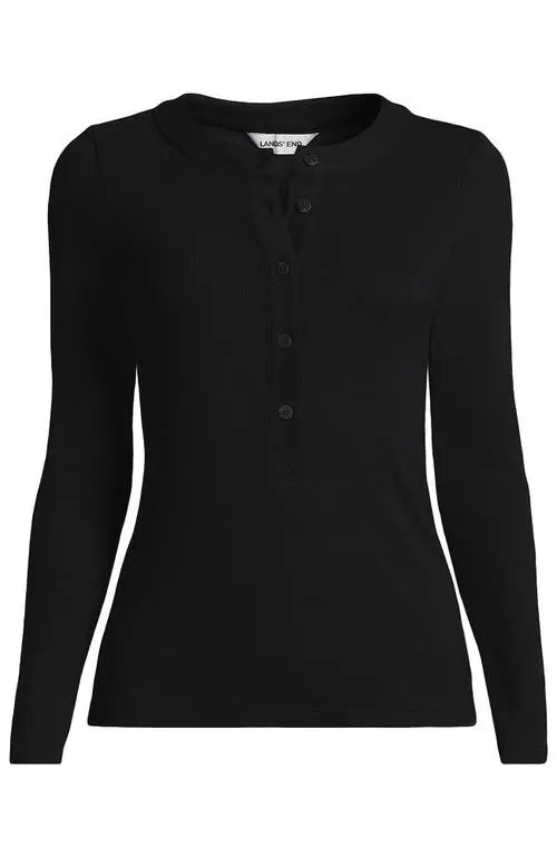LANDS' END Drapey Rib Fitted Long Sleeve Henley T-shirt