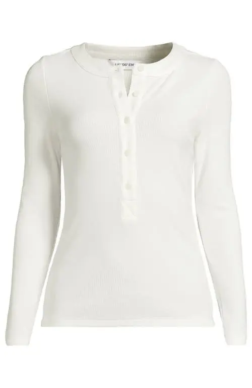 LANDS' END Drapey Rib Fitted Long Sleeve Henley T-shirt