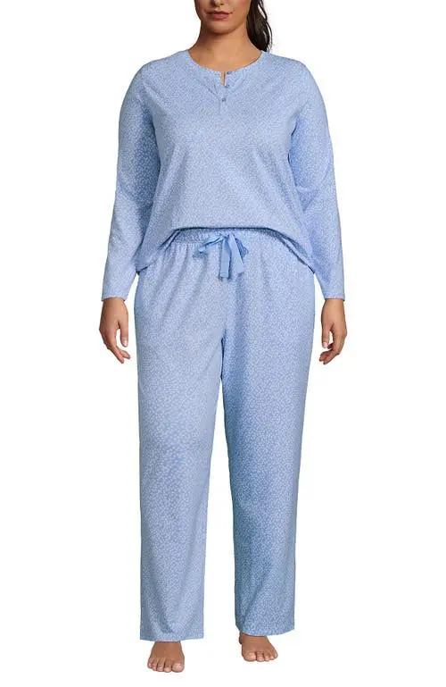 LANDS' END Petite Knit 2 Piece Pajama Setlong Sleeve Top And Pants - Light Sea Blue Tiny Floral