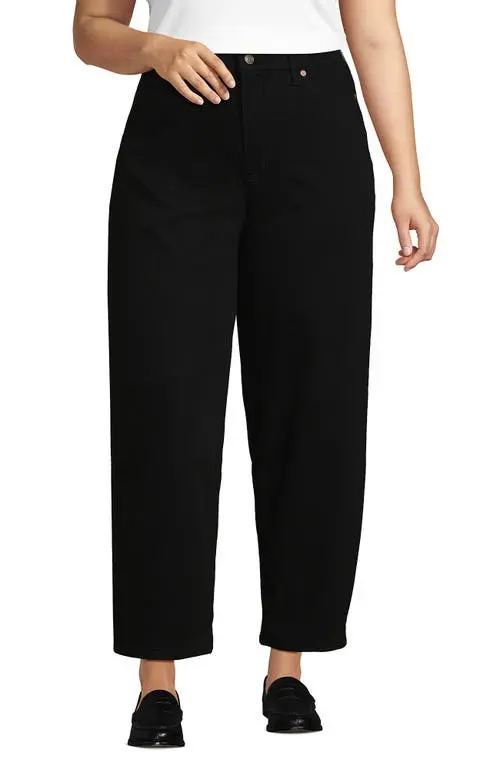 LANDS' END High-rise Barrel Leg Ankle Jeans - Black