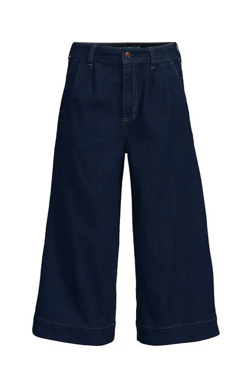 LANDS' END Denim Mid-rise Wide Leg Culotte Jeans - River Rinse