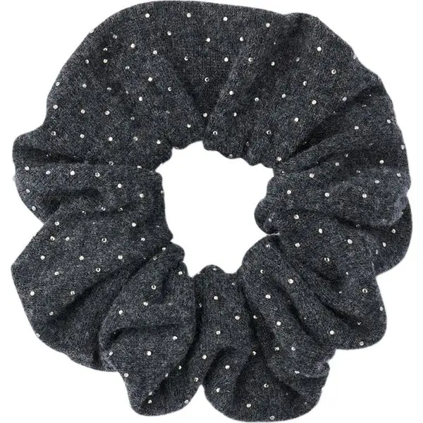 Sandro Rhinestone Knit Scrunchie - Charcoal Grey