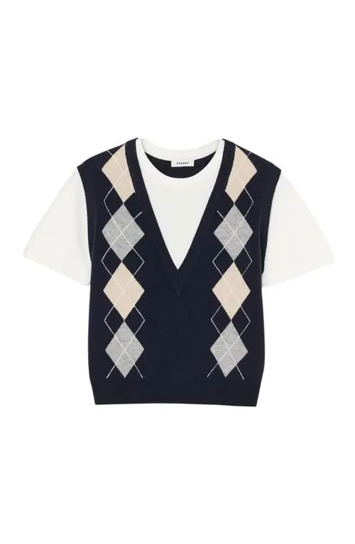 Sandro Argyle Layered Jumper - Navy Blue