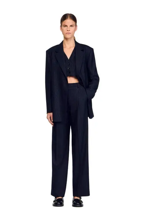 Sandro Striped Rhinestone Suit Jacket - Navy Blue