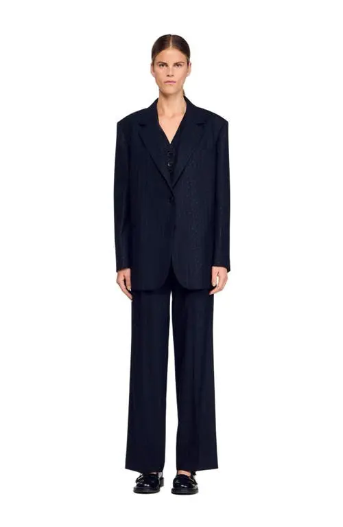 Sandro Striped Rhinestone Suit Jacket - Navy Blue