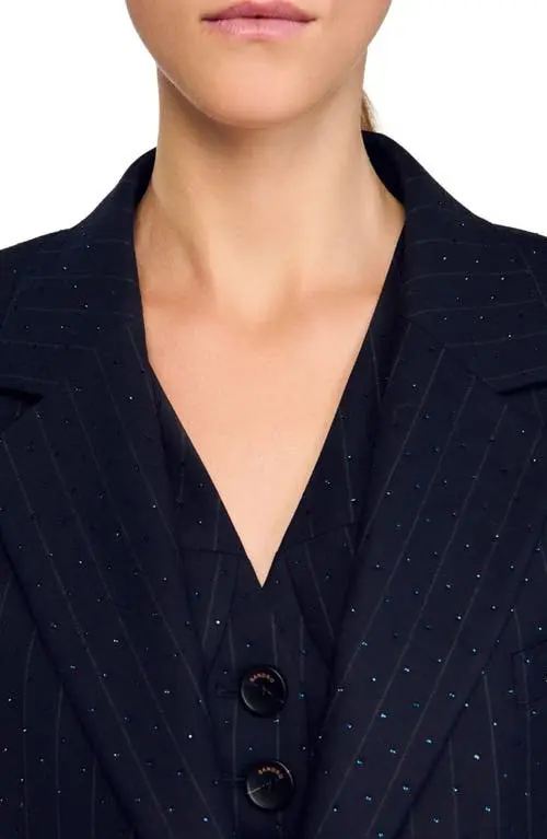Sandro Striped Rhinestone Suit Jacket - Navy Blue