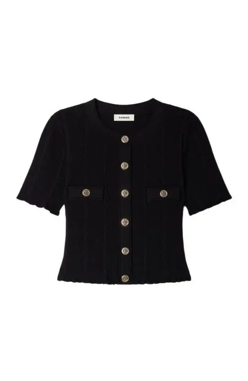 Sandro Cropped Pointelle Knit Cardigan With Button Detailing
