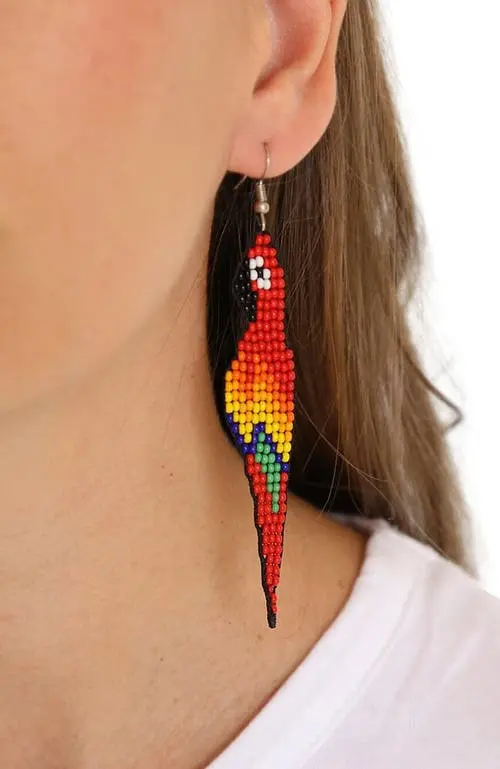 FOSTERIE Scarlet Macaw Dangle Earrings