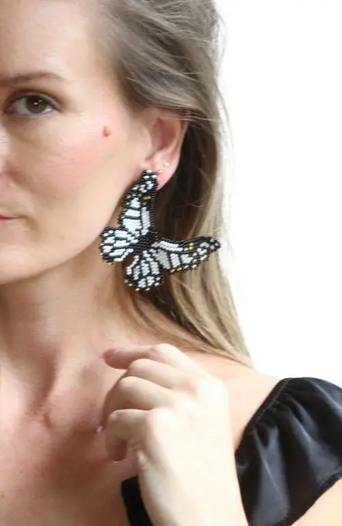FOSTERIE Butterfly Embera Earrings - White