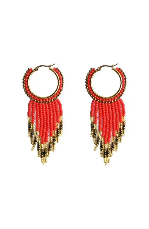 FOSTERIE Fire Fringe Embera Hoop Earrings - Red