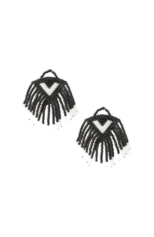 FOSTERIE Beaded Dangle Earrings - Black & Silver