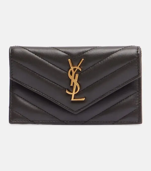 Saint Laurent Cassandre Matelasse Leather Card Case - Grey