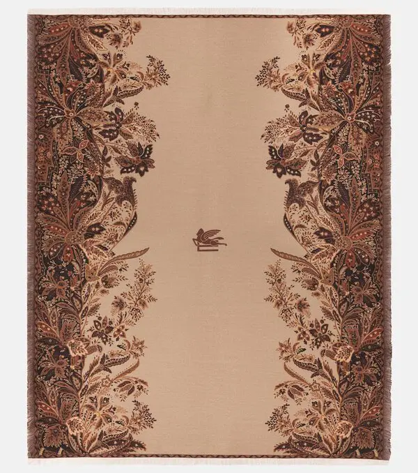 Etro Clergy Pegaso Floral Wool Throw - Brown