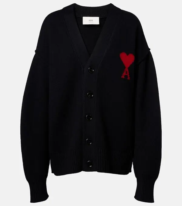 AMI Paris De Coeur Virgin Wool Cardigan