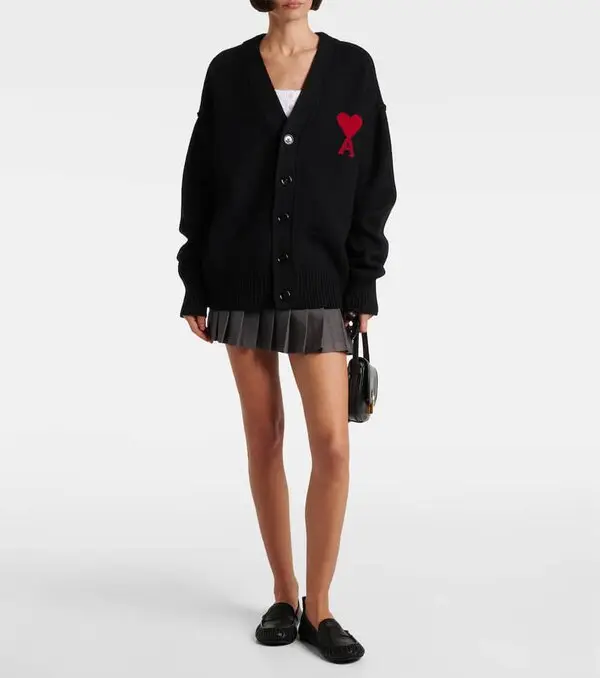 AMI Paris De Coeur Virgin Wool Cardigan