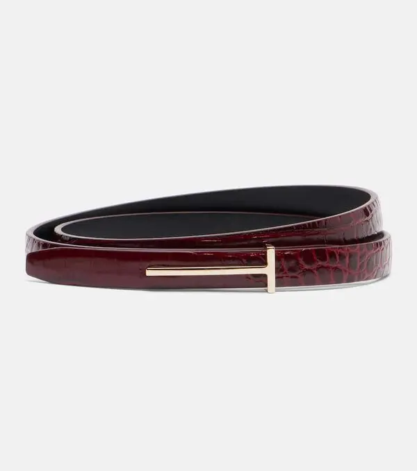 TOM FORD Croc-effect Leather Belt - Red