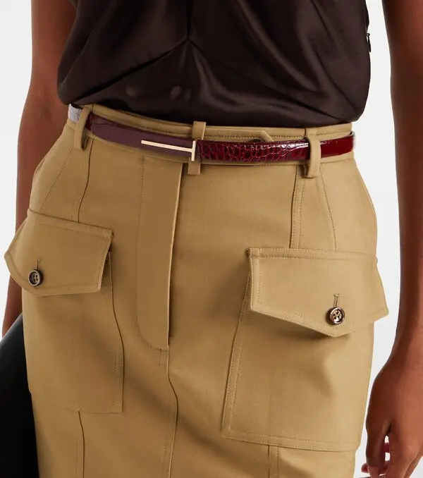 TOM FORD Croc-effect Leather Belt - Red