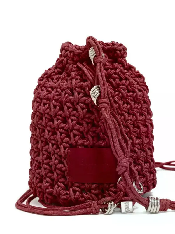 Bimba Y Lola Crochet Drawstring Bucket Bag - Red